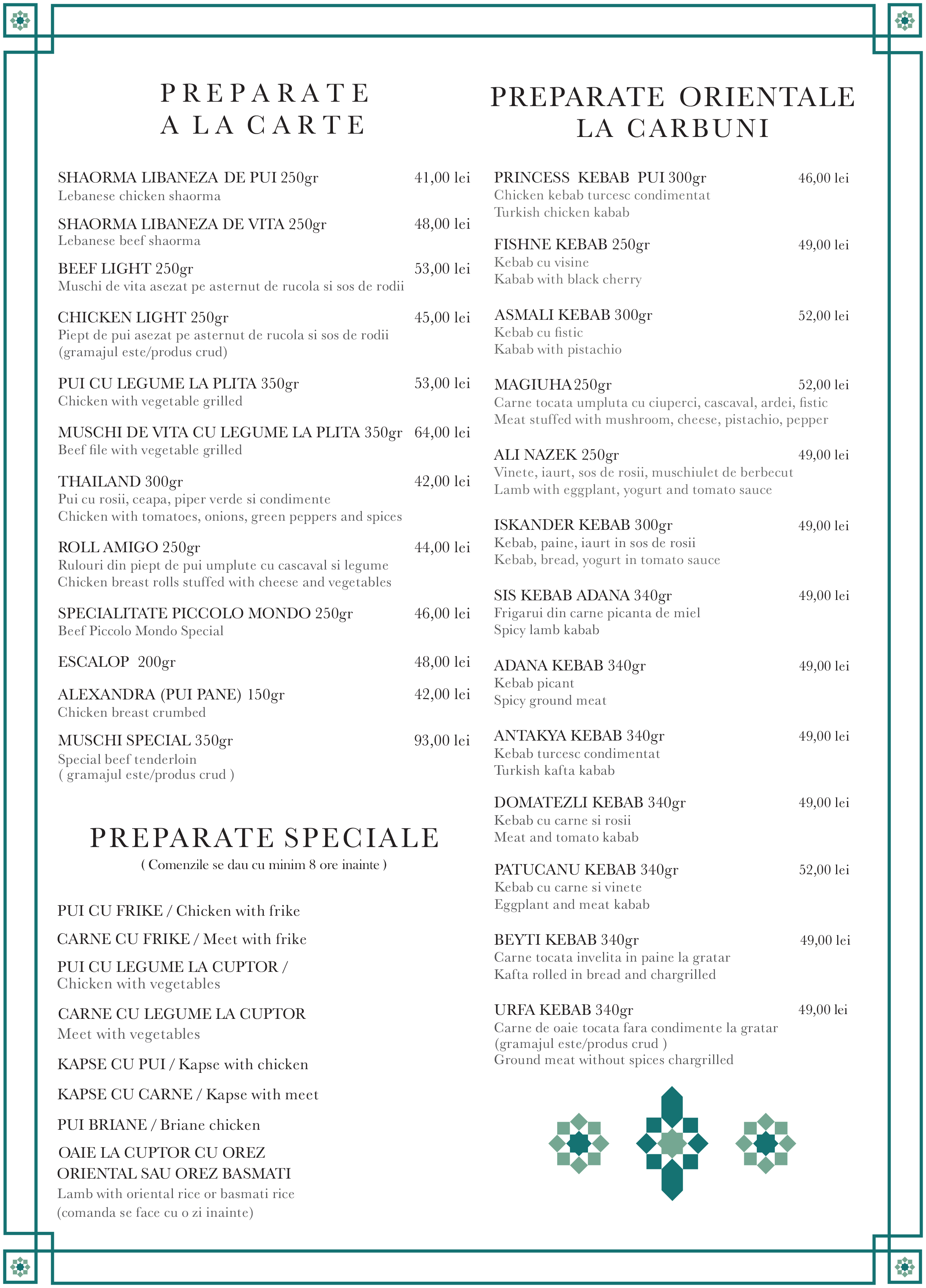Meniu restaurant libanez